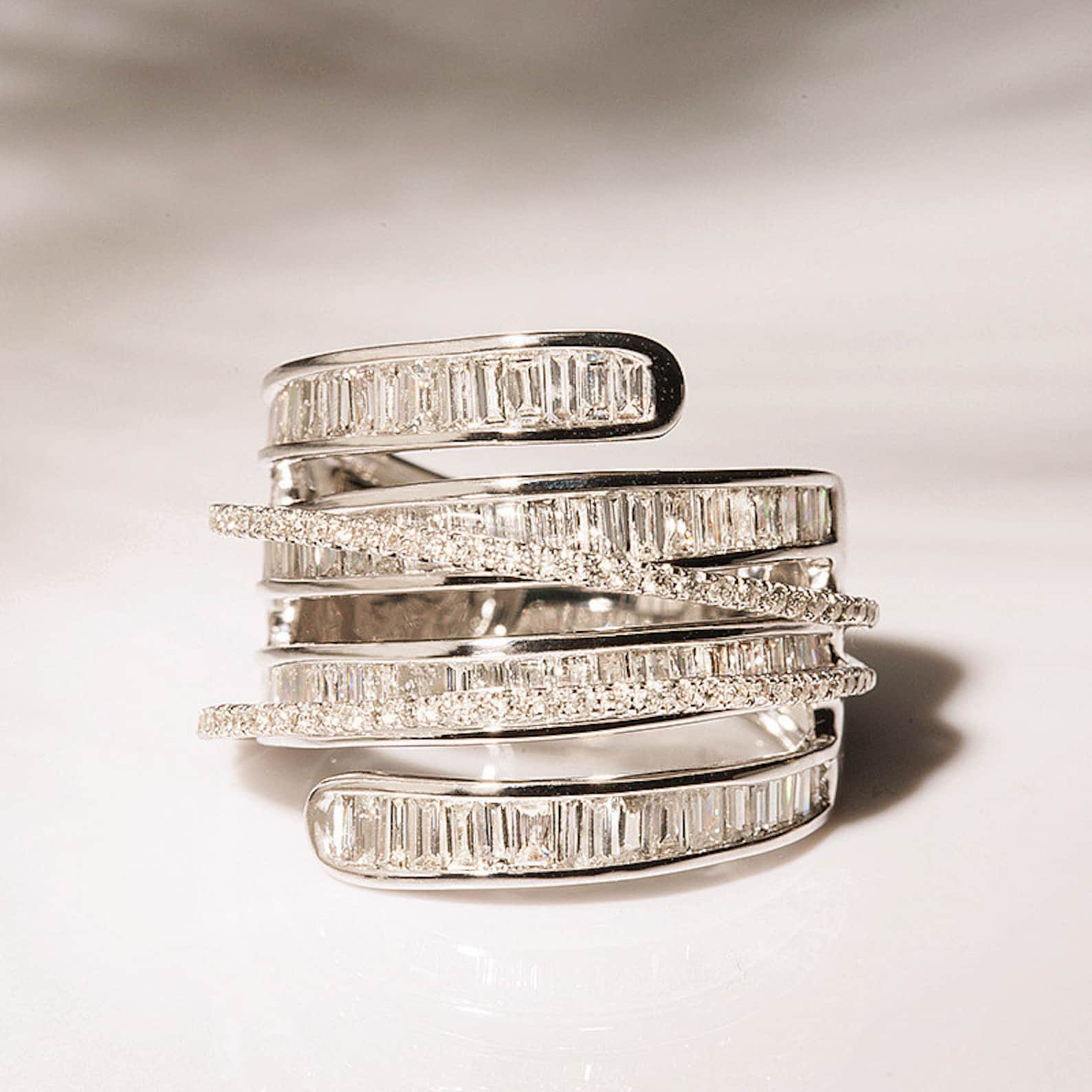 1.0CTW/2.0CTW Diamond Layered Band in Solid 18k Gold/baguette Diamond ...