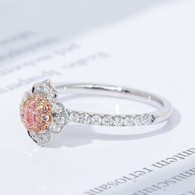 Pink Diamond Flower Shape Engagement Wedding Ring in Solid 18K - Etsy