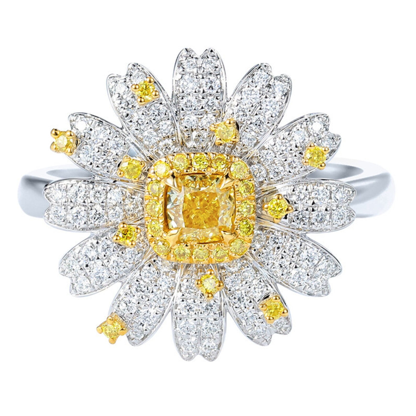Diamond Daisy Ring in Solid 18k Gold / Yellow Diamond Flower - Etsy