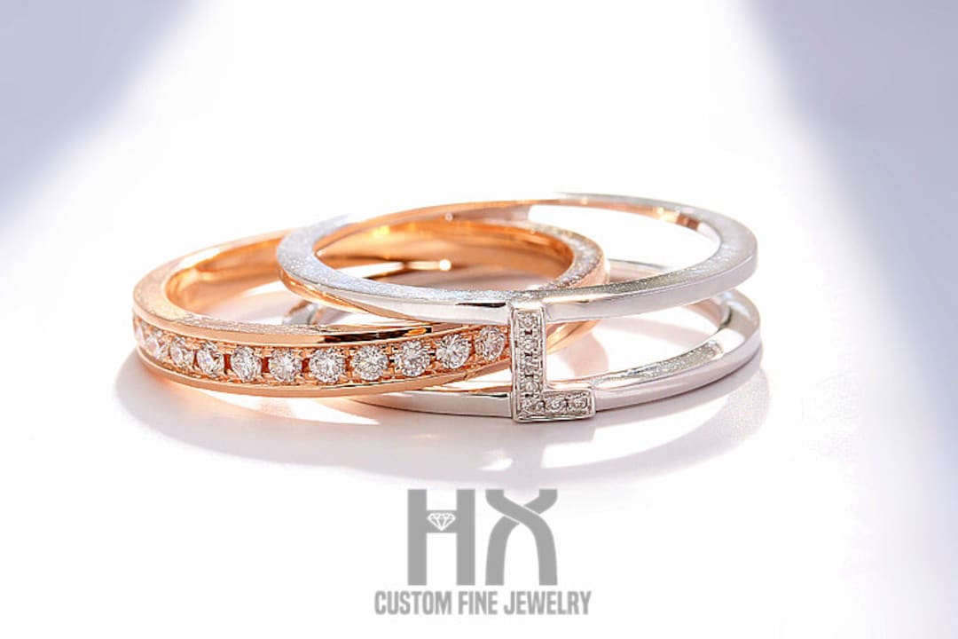 Diamond Initial Couple Rings in 18k Gold/custom Matching Wedding Bands ...