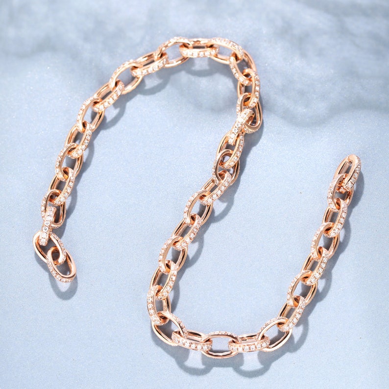 1.50CTW Diamond Link Chain Bracelet in Solid 18K Gold/custom Fine ...