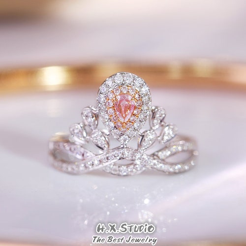 Pink Diamond Flower Ring in Solid 18k Gold/floral Engagement - Etsy