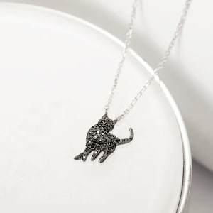 Black Diamond Cat Pendant Necklace in Solid 18k Gold/custom Fine ...