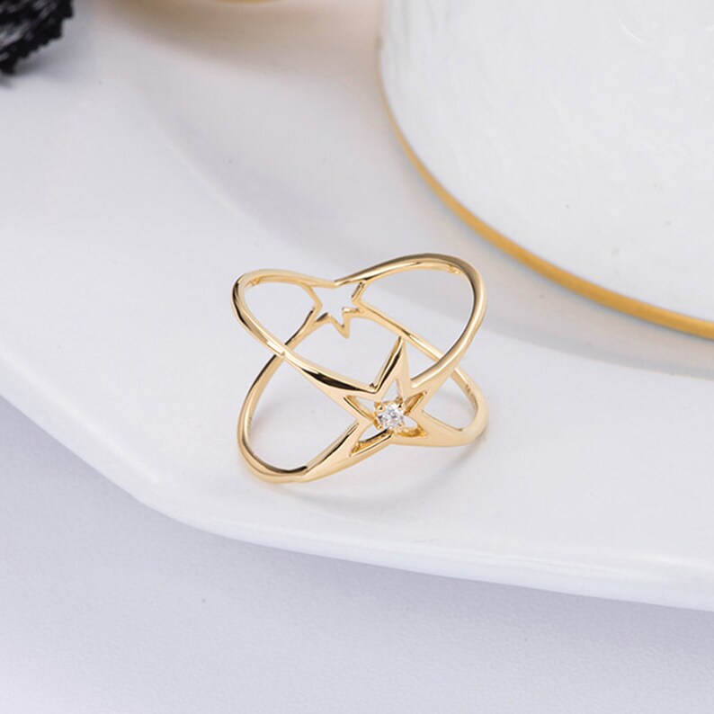 Diamond Star Ring in 18k Solid Gold/criss Cross Ring/custom Jewelry ...