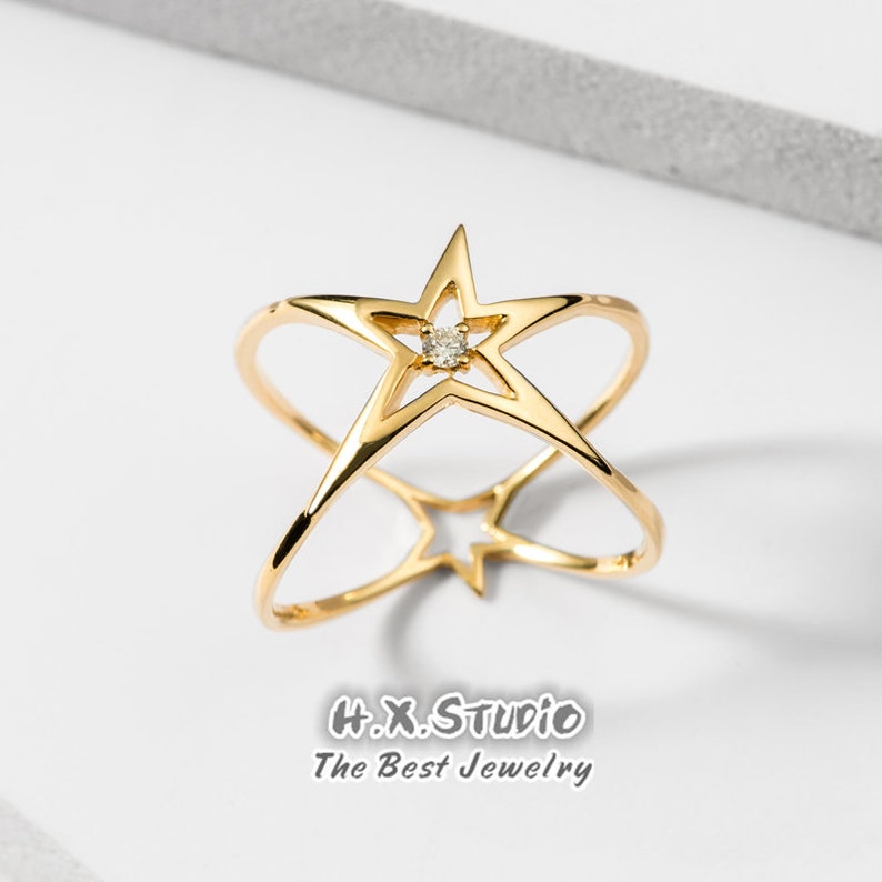Diamond Star Ring in 18k Solid Gold/criss Cross Ring/custom Jewelry ...