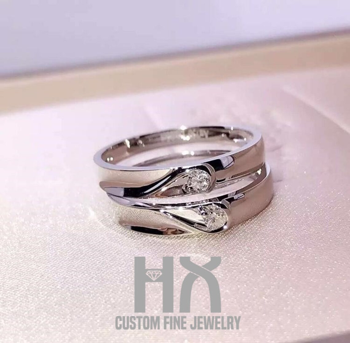 Diamond Matching Heart Wedding Rings in Solid 18k Gold/couple - Etsy