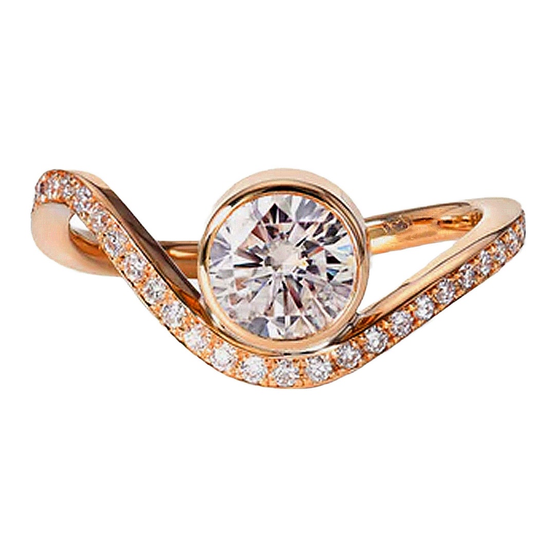 18k Gold Paved Curve Band Engagement Ring (0.15 CTW) + 1.0CT Center Lab ...