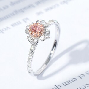 Pink Diamond Flower Shape Engagement Wedding Ring in Solid 18K Gold ...