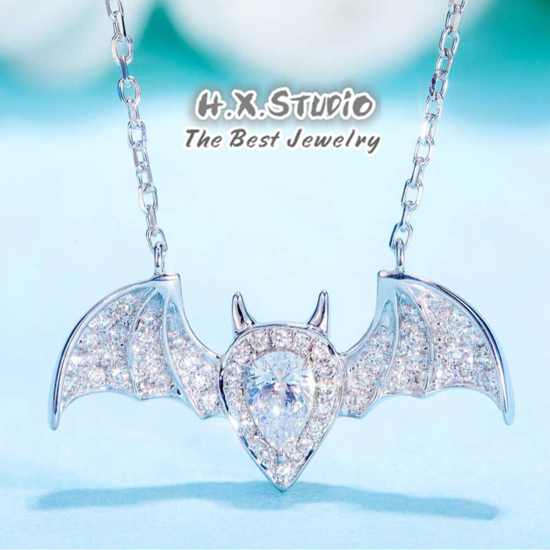 Diamond Bat Pendant Necklace in Solid 18K Gold/vampire Bat Halloween ...
