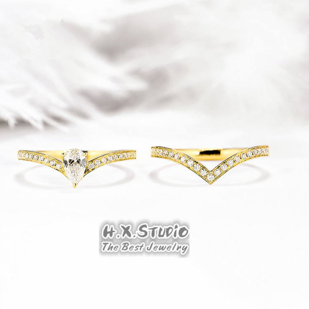 Diamond Wedding 2 Rings Set in Solid 18k Gold/2 Piece Wedding Rings ...