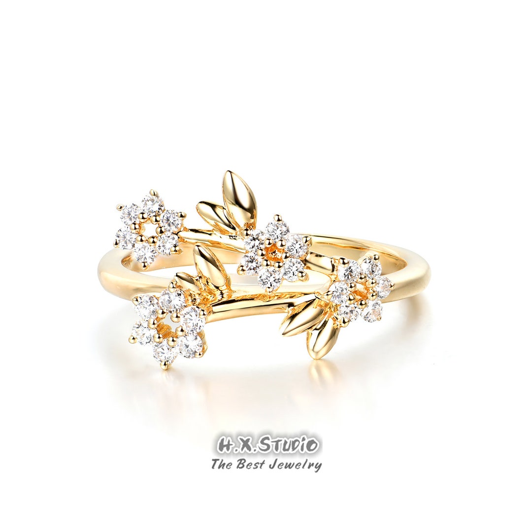 HX Jewelry | Diamond Flower Ring/flower Leaf Branch Statement Ring ...