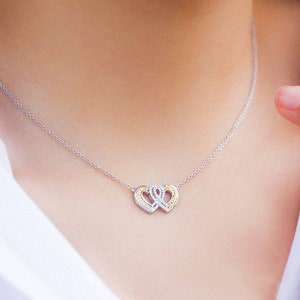 Diamond 'forever Love' Double Heart Necklace in Solid 18K Gold/custom ...
