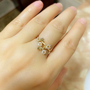 HX Jewelry | Diamond Flower Ring/flower Leaf Branch Statement Ring ...
