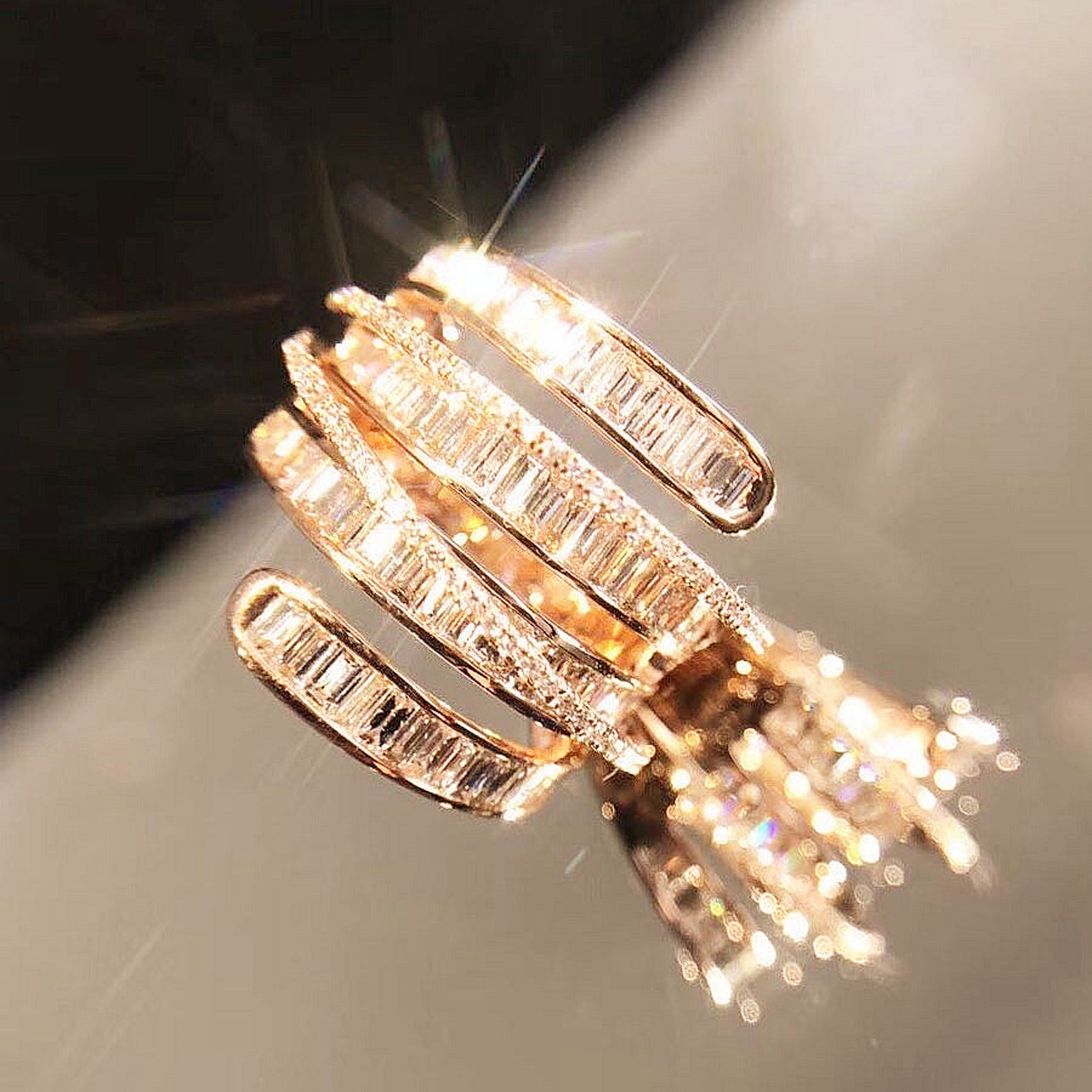 1.0CTW/2.0CTW Diamond Layered Band in Solid 18k Gold/baguette Diamond ...