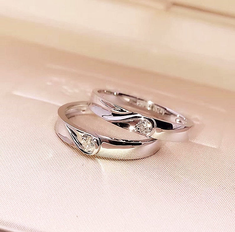 Diamond Matching Heart Wedding Rings in Solid 18k Gold/couple - Etsy