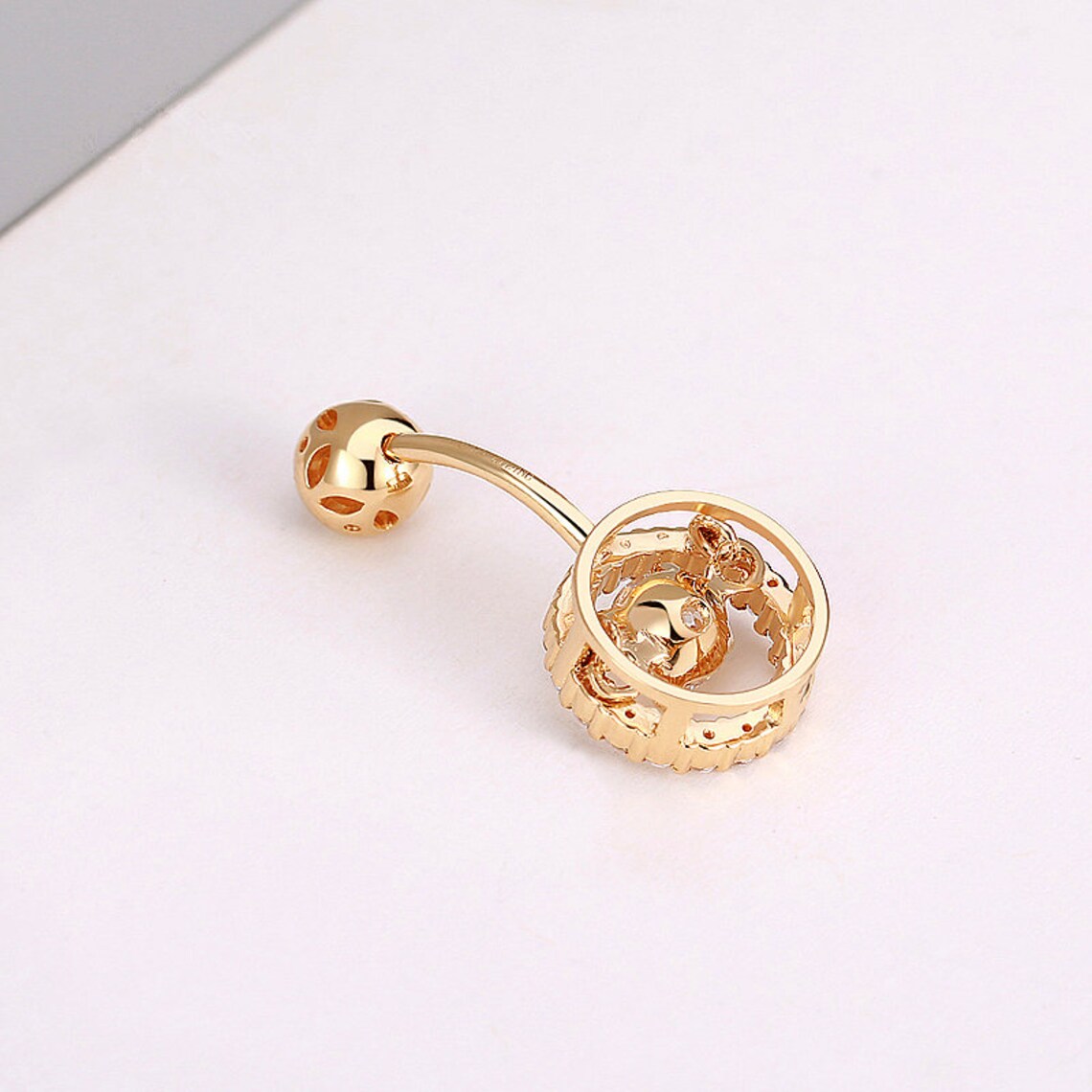 Solid 18k Gold Diamond Belly Button Ring Dancing Diamond | Etsy