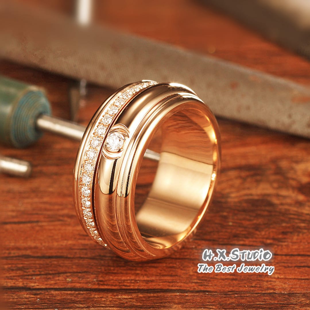Diamond Spinning Wedding Ring in Solid 18k Gold/2 Layers Spinner ...