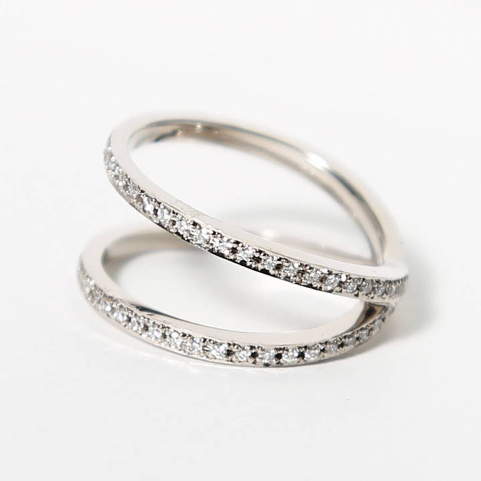 Double Band Cross Diamond Ring in Solid 18k Gold/full Eternity | Etsy