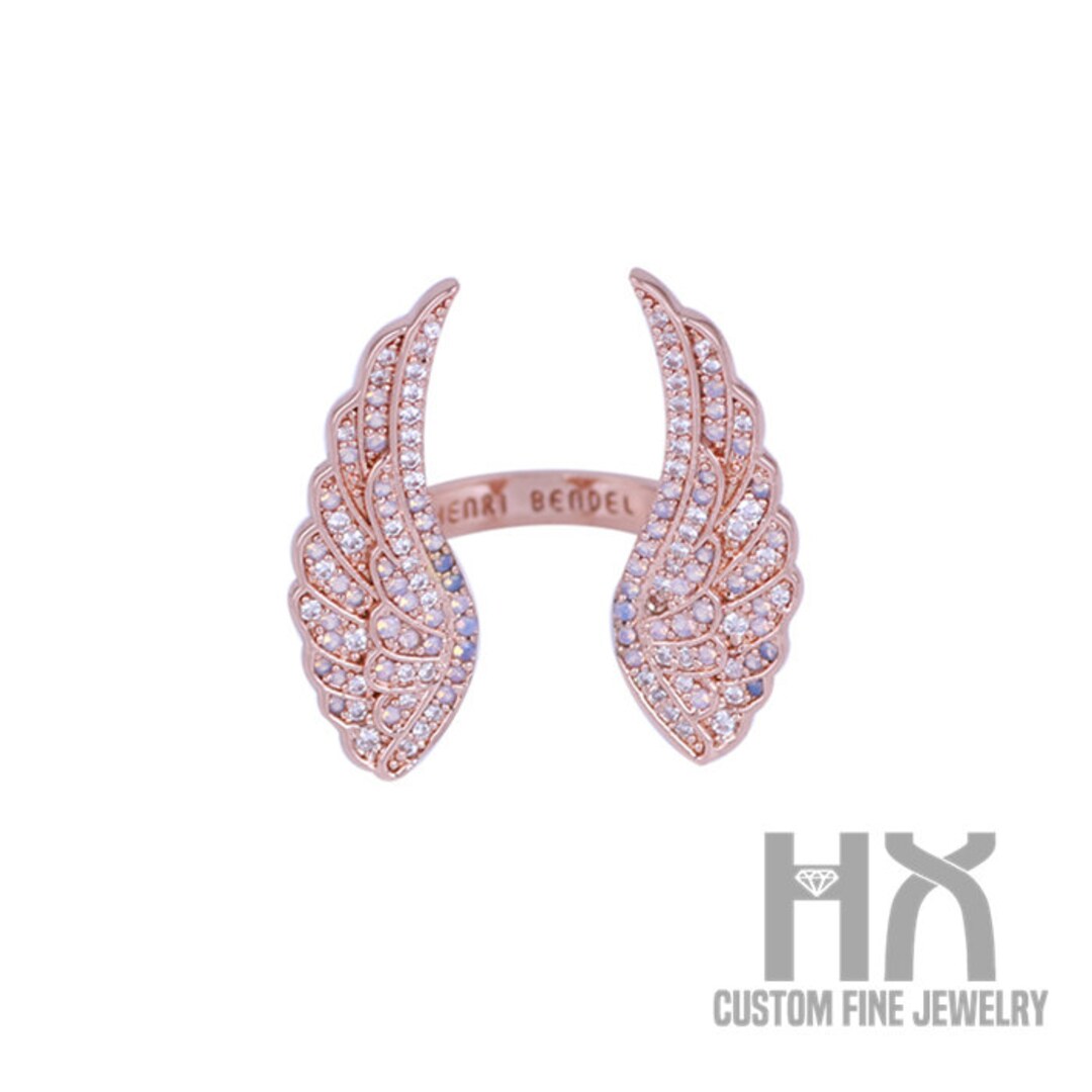 Diamond Angel Wings Ring in Solid 18k Gold/feather Wings Ring/valentine ...