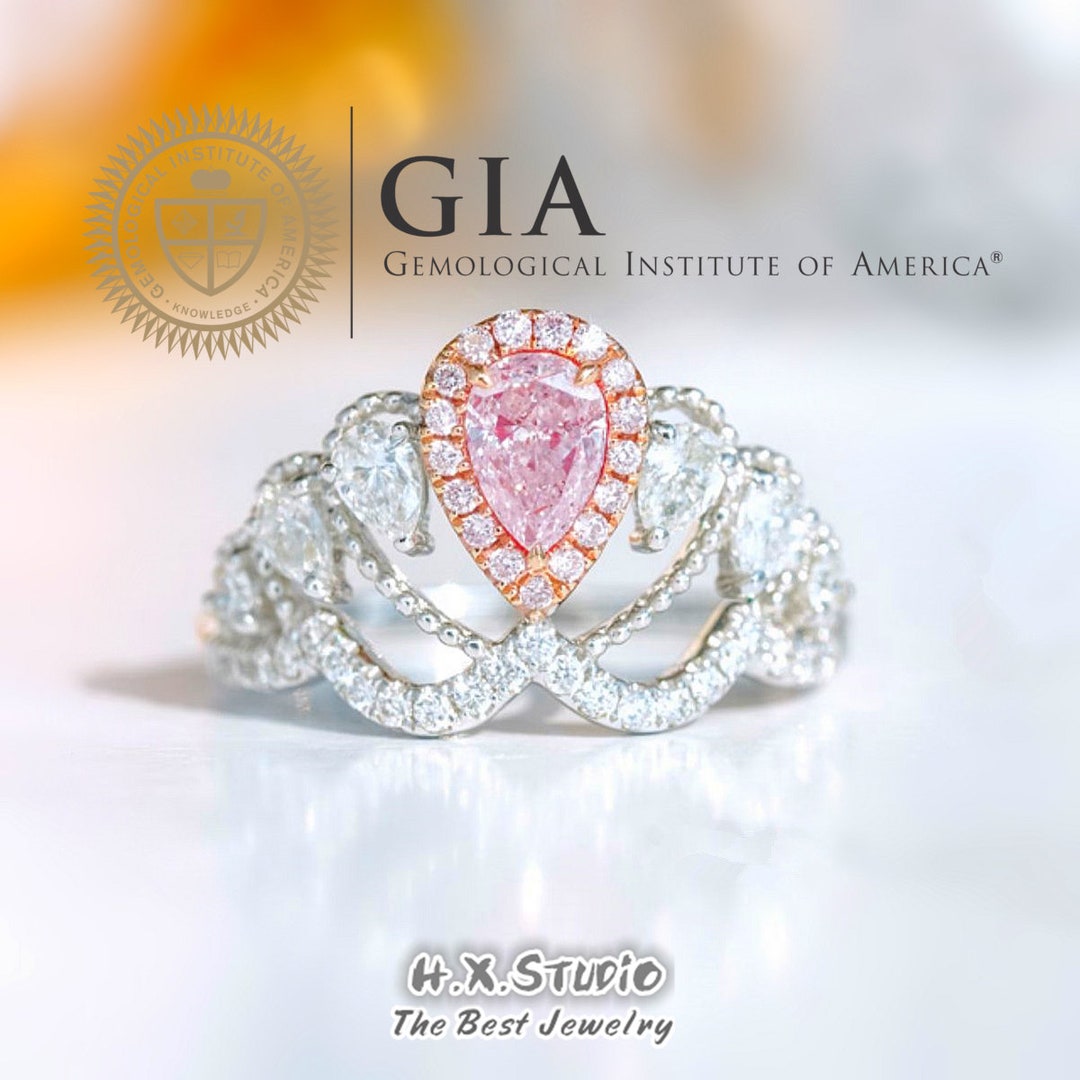 1.20CTW GIA Pink Diamond Tiara Ring in Solid 18k Gold, Crown Statement ...