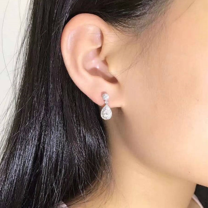 Pear Diamond Drop Earrings, Solid 18k Gold, Genuine Diamond, Stud ...