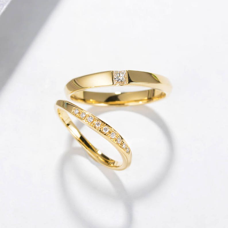 Diamond Matching Wedding Rings in Solid 18k Gold/couple Ring Set for ...