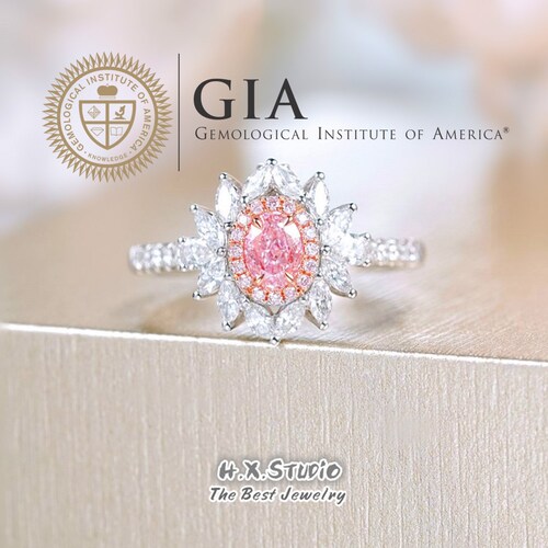 Pink Diamond Flower Ring in Solid 18k Gold/floral Engagement - Etsy