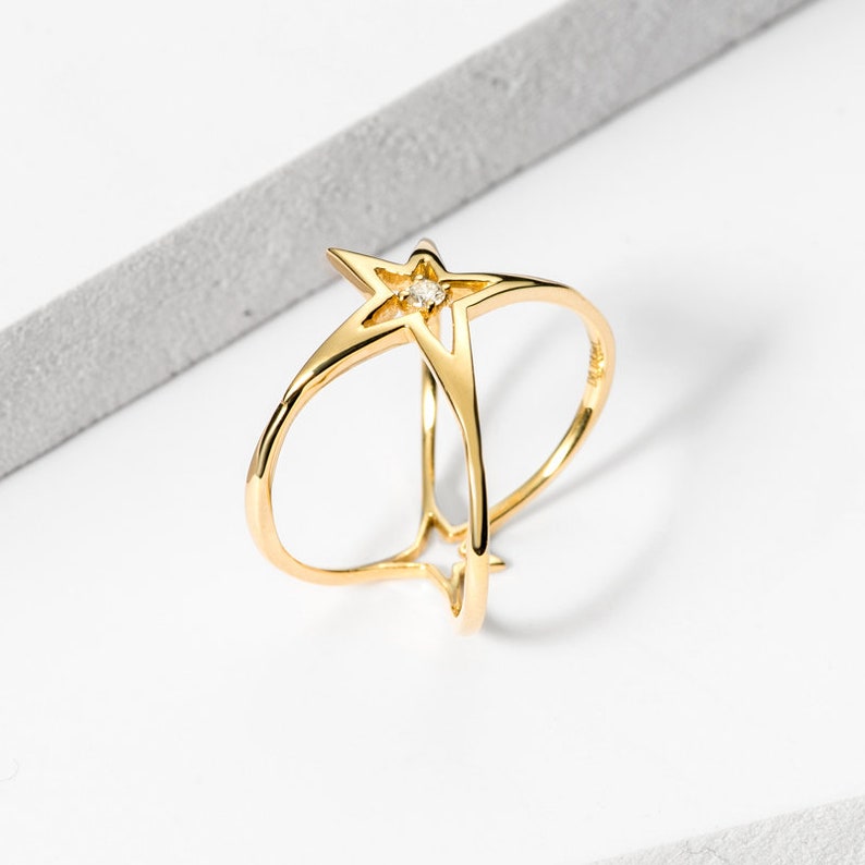 Diamond Star Ring in 18k Solid Gold/criss Cross Ring/custom Jewelry ...
