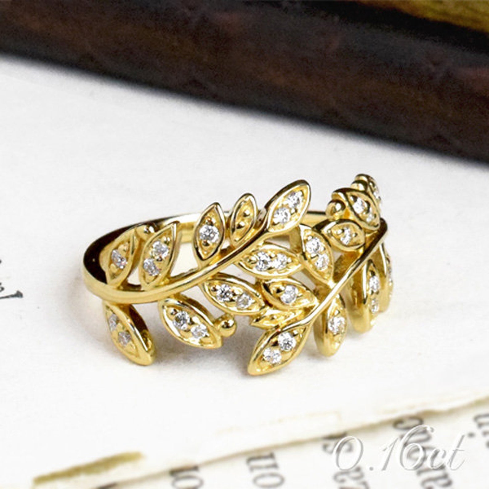 Diamond Laurel Leaf Wedding Ring in 18k Gold/diamond Olive Wreath Wide ...