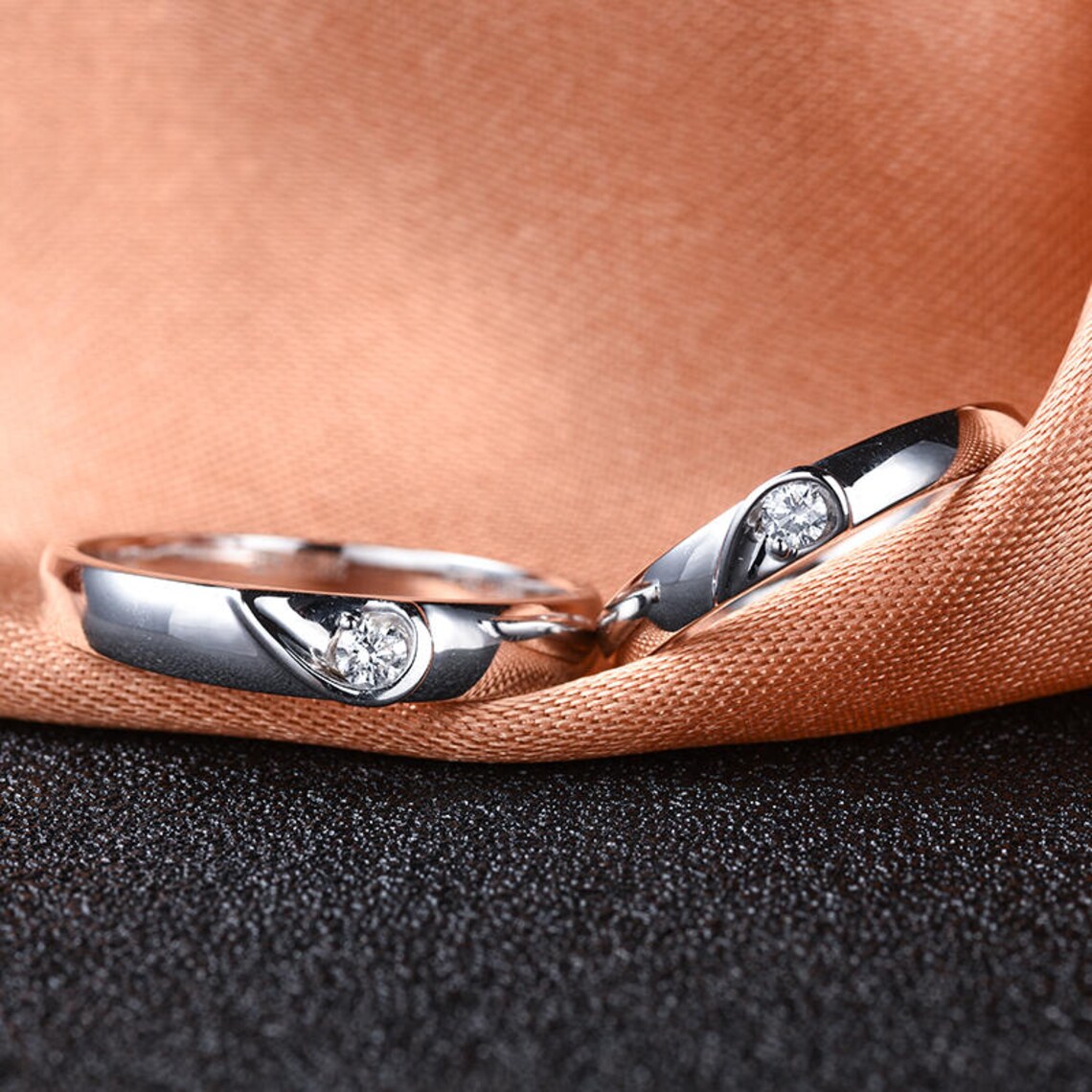 Diamond Matching Heart Wedding Rings in Solid 18k Gold/couple - Etsy