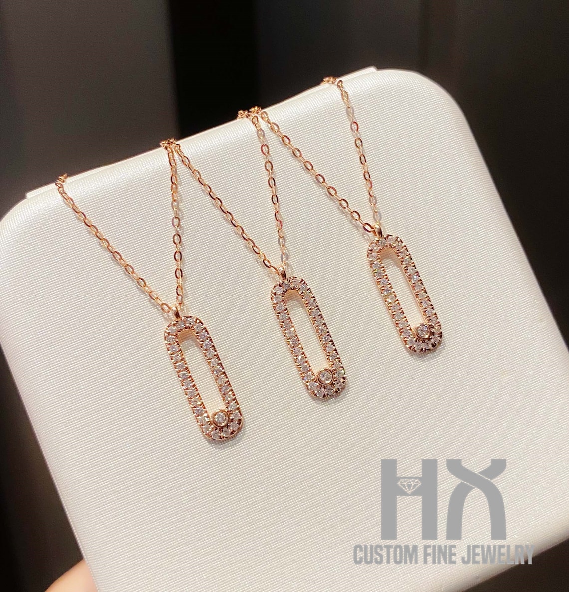 Solid 18k Gold Diamond Oval Shape Pendant Necklace / Custom | Etsy