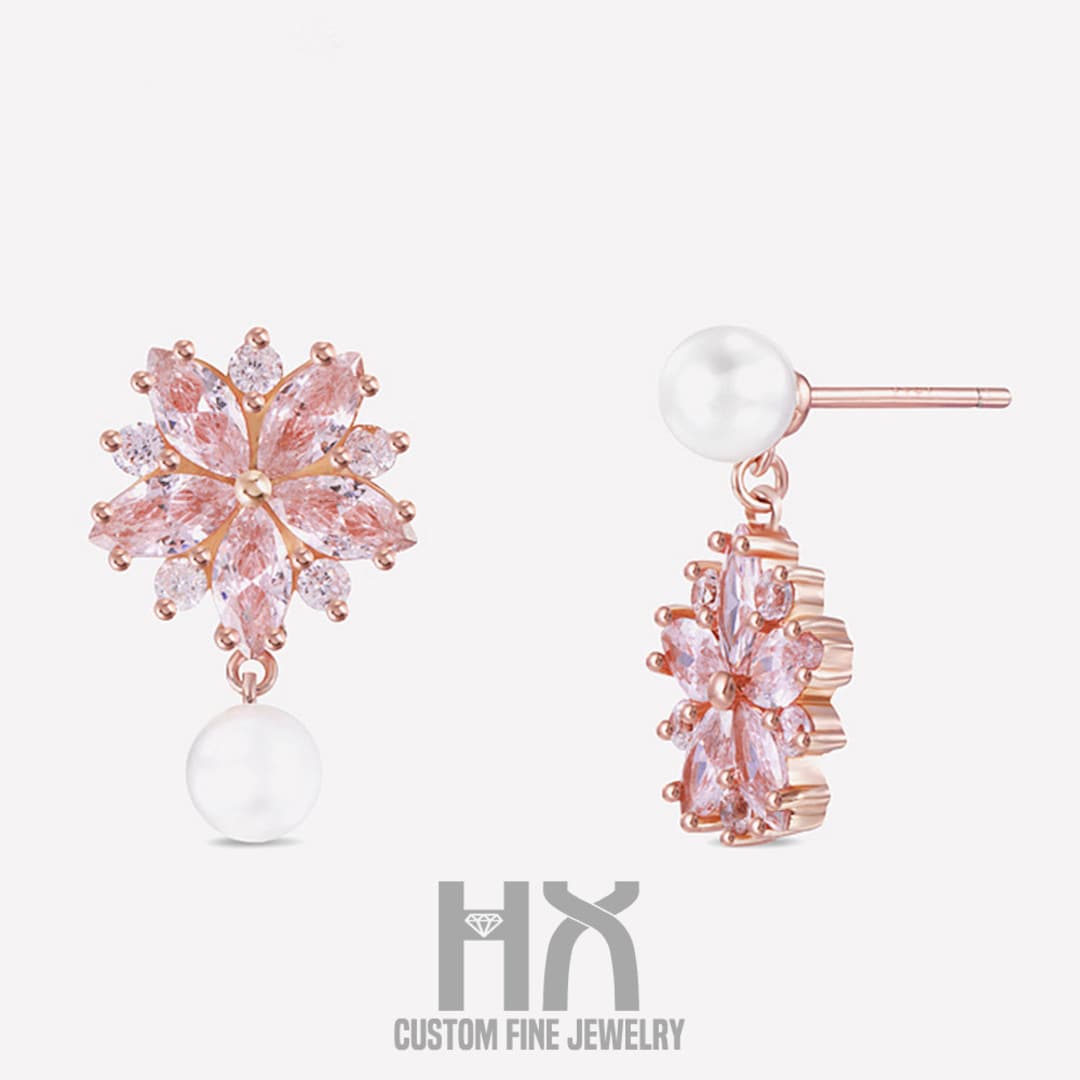 Pink Sapphire Sakura Pearl Earrings in Solid 18k Gold/custom Fine ...