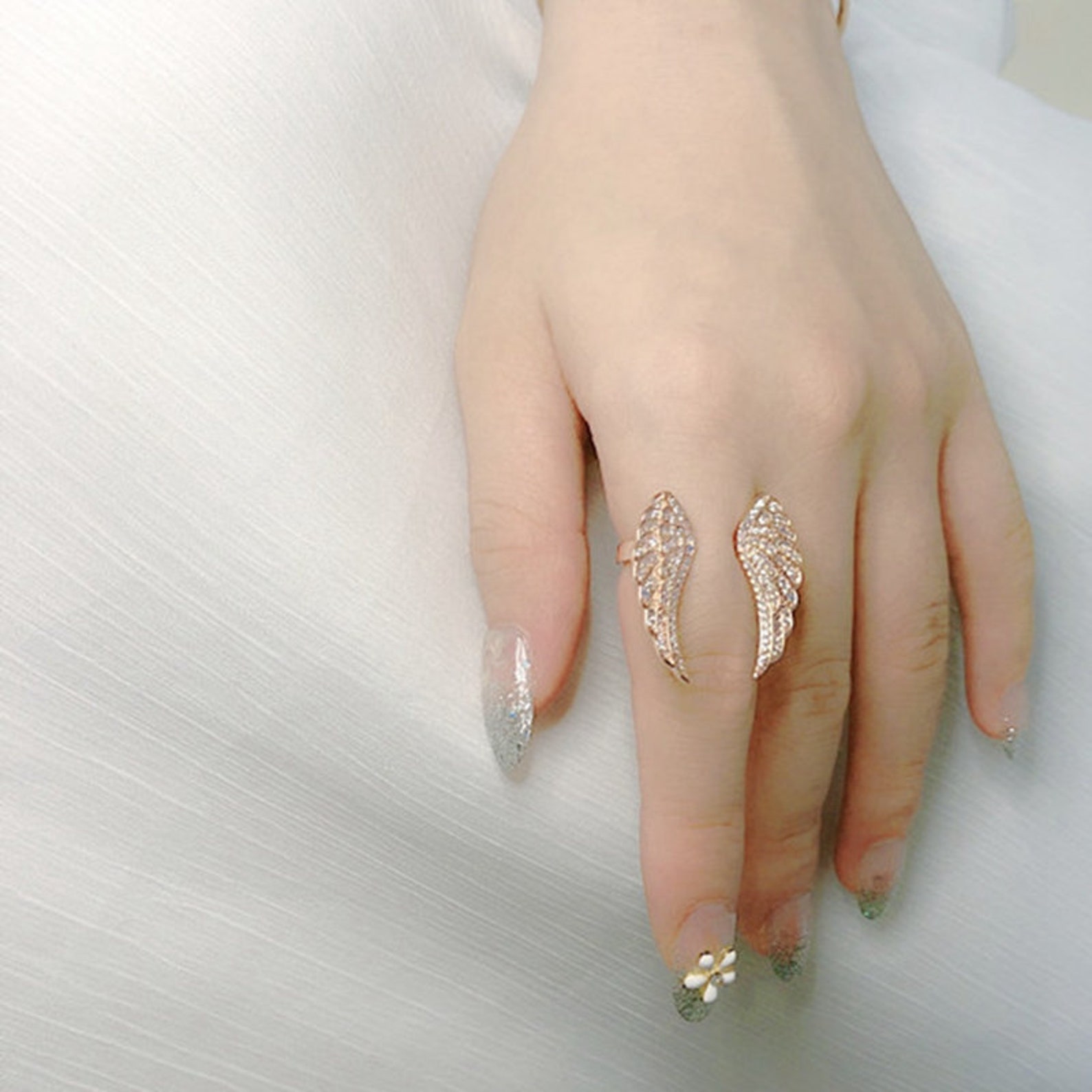 Diamond Angel Wings Ring in Solid 18k Gold/feather Wings - Etsy