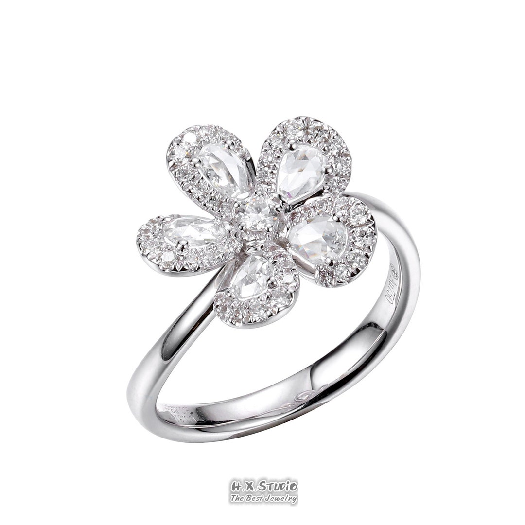 Diamond Sakura Flower Ring in Solid 18k Gold/cherry Blossom Statement ...