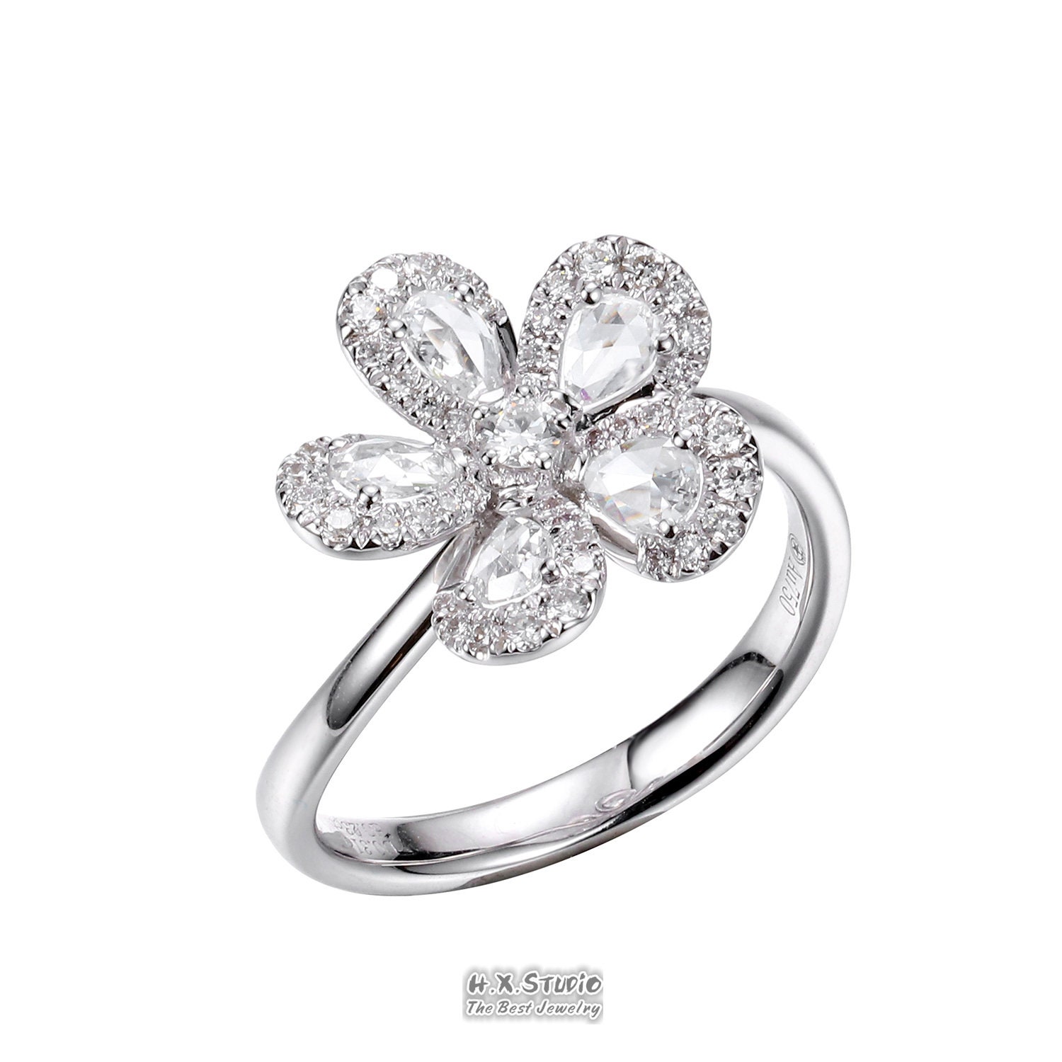 Diamond Sakura Flower Ring in Solid 18k Gold/Cherry Blossom | Etsy