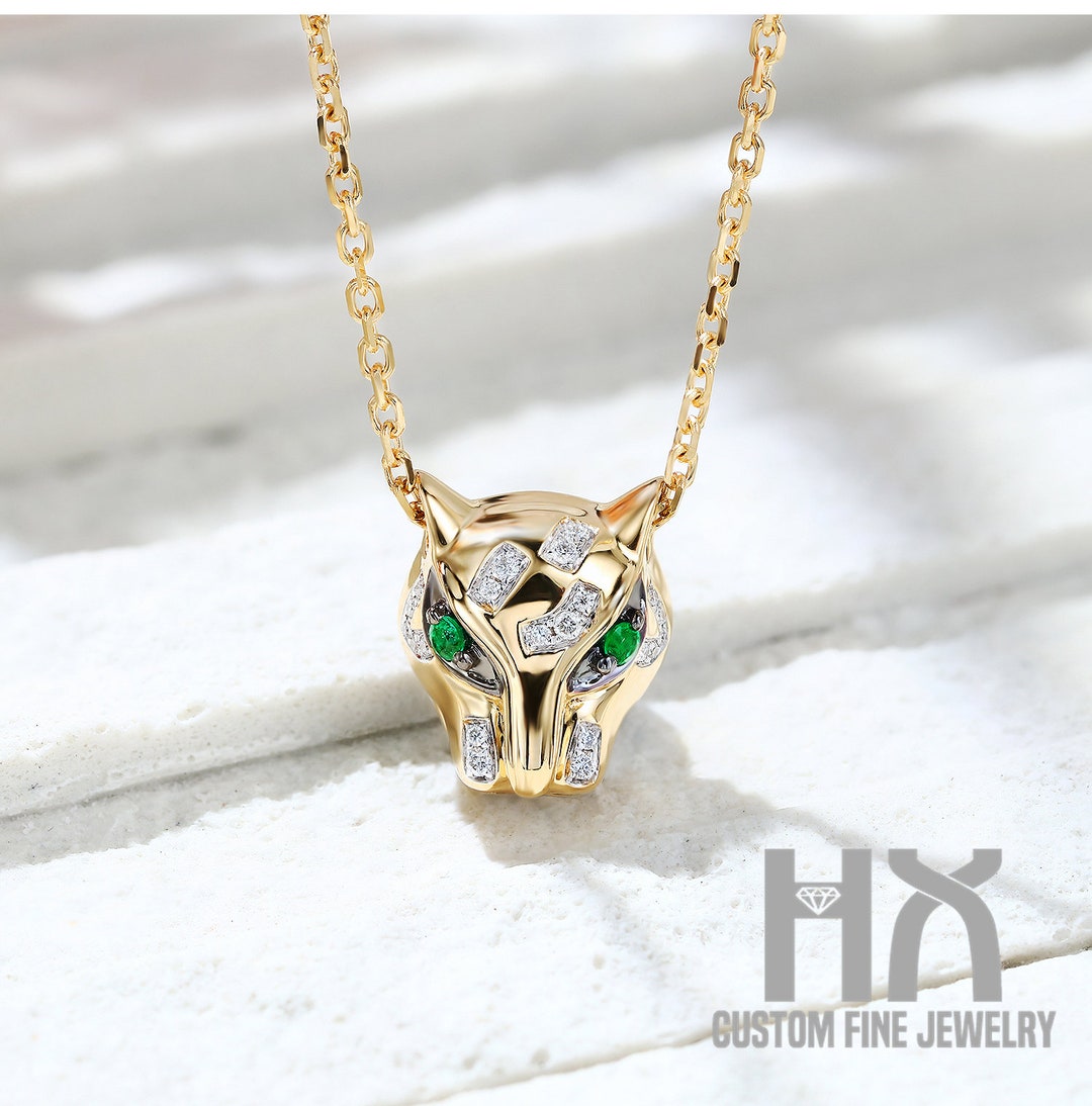 Diamond Leopard Head Pendant Necklace in Solid 18k Gold/diamond Panther ...