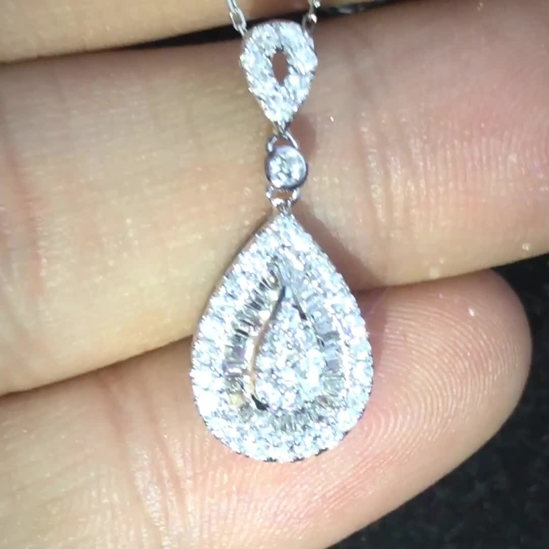 Diamond Pear Drop Pendant Necklace in Solid 18K Gold/custom Fine ...