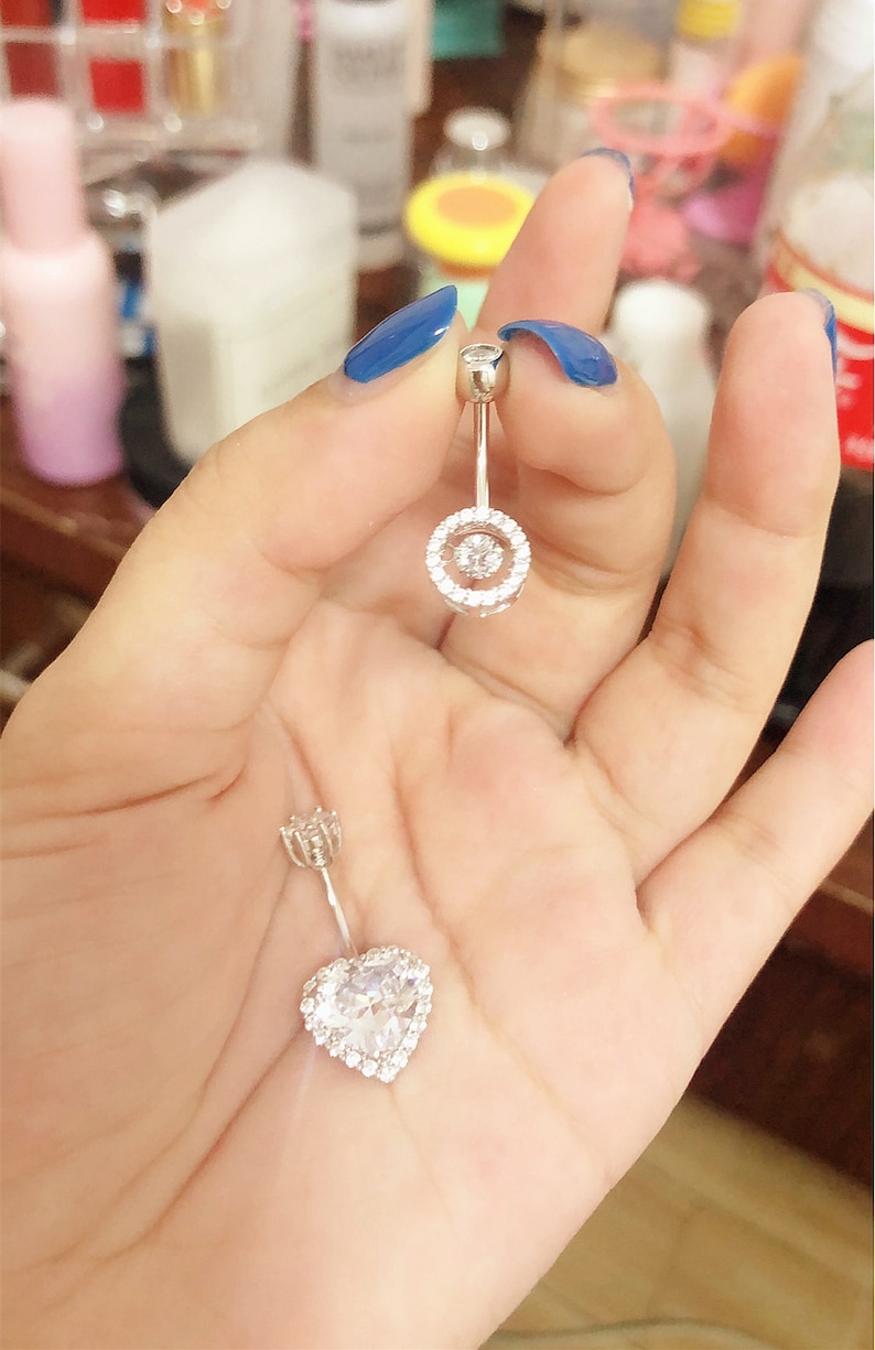 Solid 18k Gold Diamond Belly Button Ring Dancing Diamond - Etsy