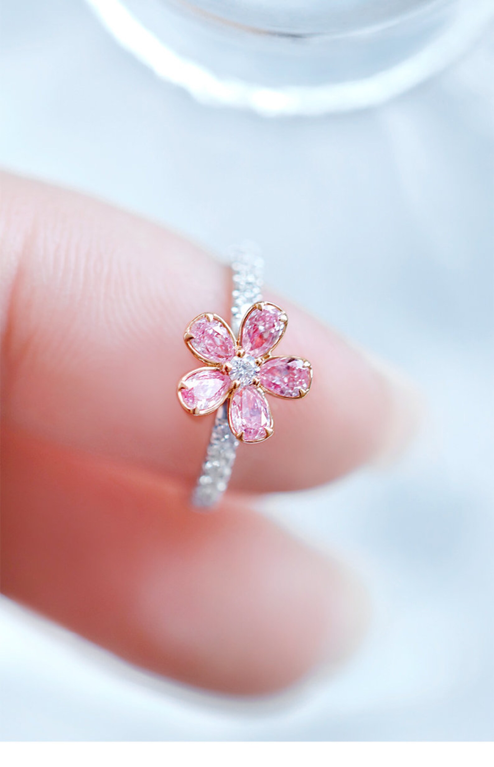 Pink Diamond Flower Ring in Solid 18k Gold/floral Engagement - Etsy