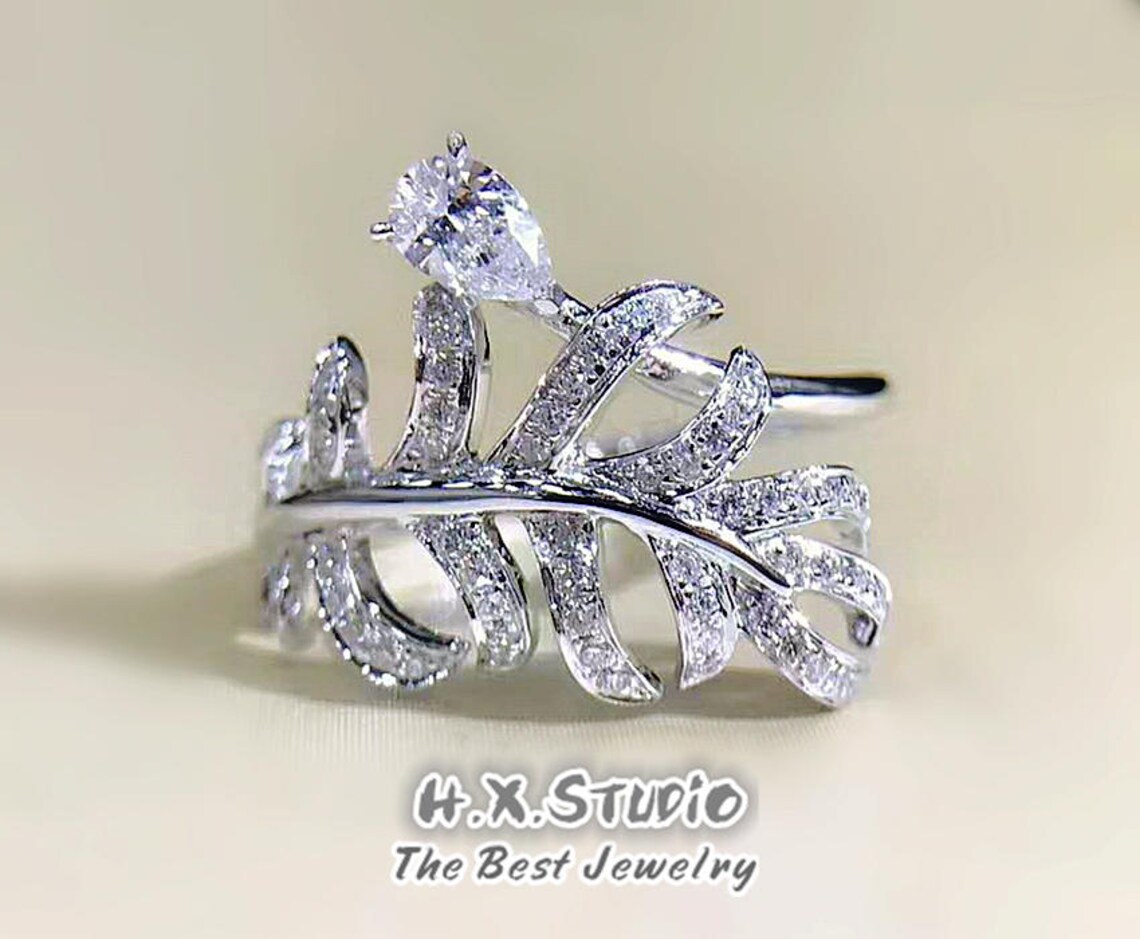 Diamond Feather Ring in Solid 18K Gold/diamond Fashion - Etsy