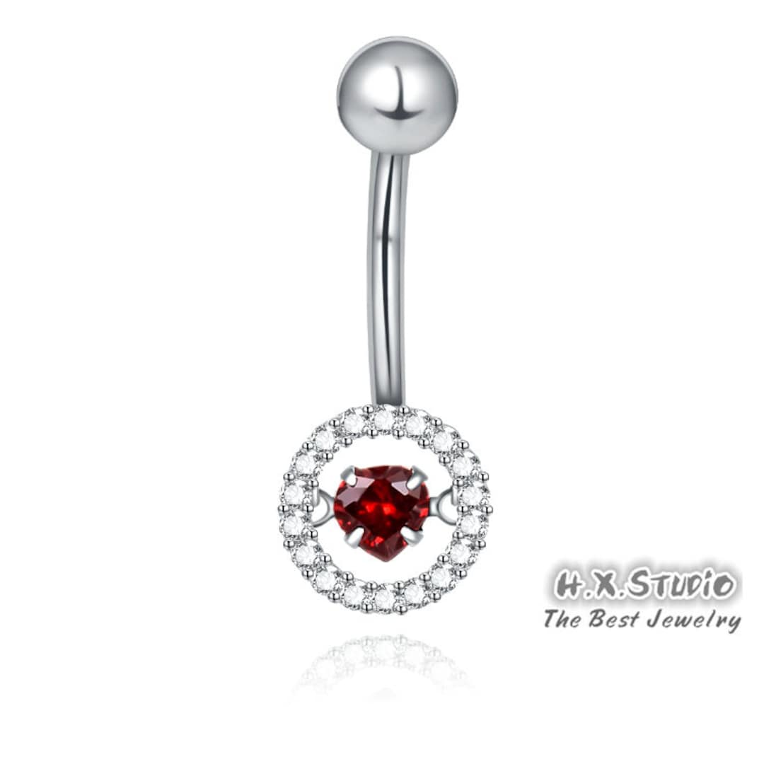 Dancing Ruby Diamond Belly Button Ring in Solid 18k Gold/sexy Navel ...