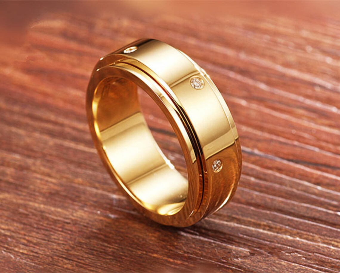 Diamond Spinning Wedding Ring in Solid 18k Gold/spinner Wide Band ...