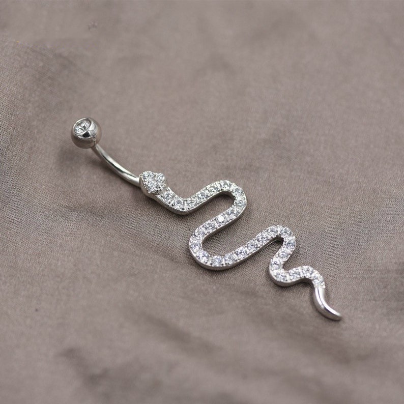 Snake Belly Button Rings in Solid 18k Gold and Diamond Dangle | Etsy