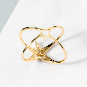 Diamond Star Ring in 18k Solid Gold/criss Cross Ring/custom Jewelry ...