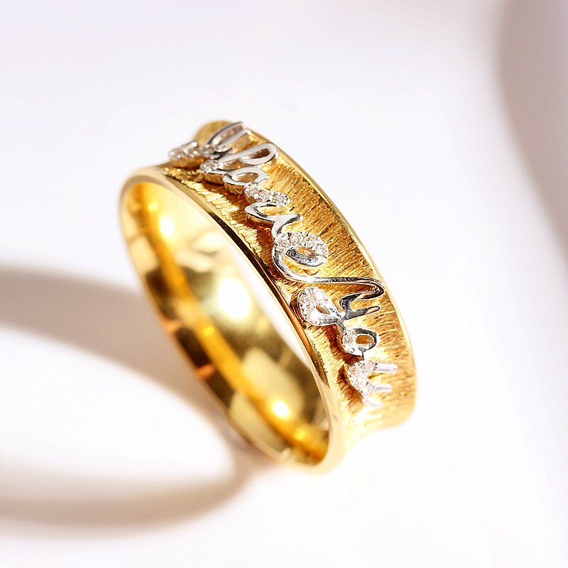 Custom Word Ring in Solid 18k 2 Tone Gold/diamond Personalized Name ...