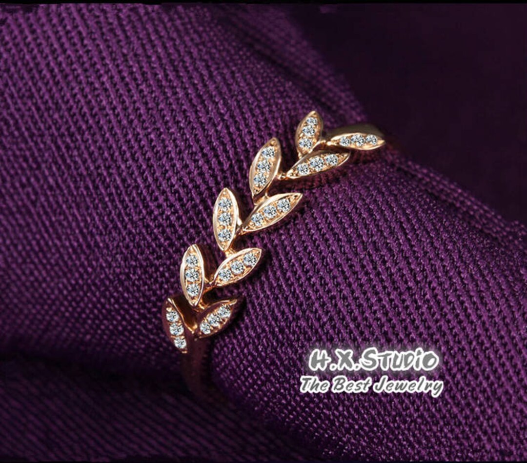 Diamond Laurel Leaf Wedding Ring in Solid 18k Gold/nature Inspired Ring ...