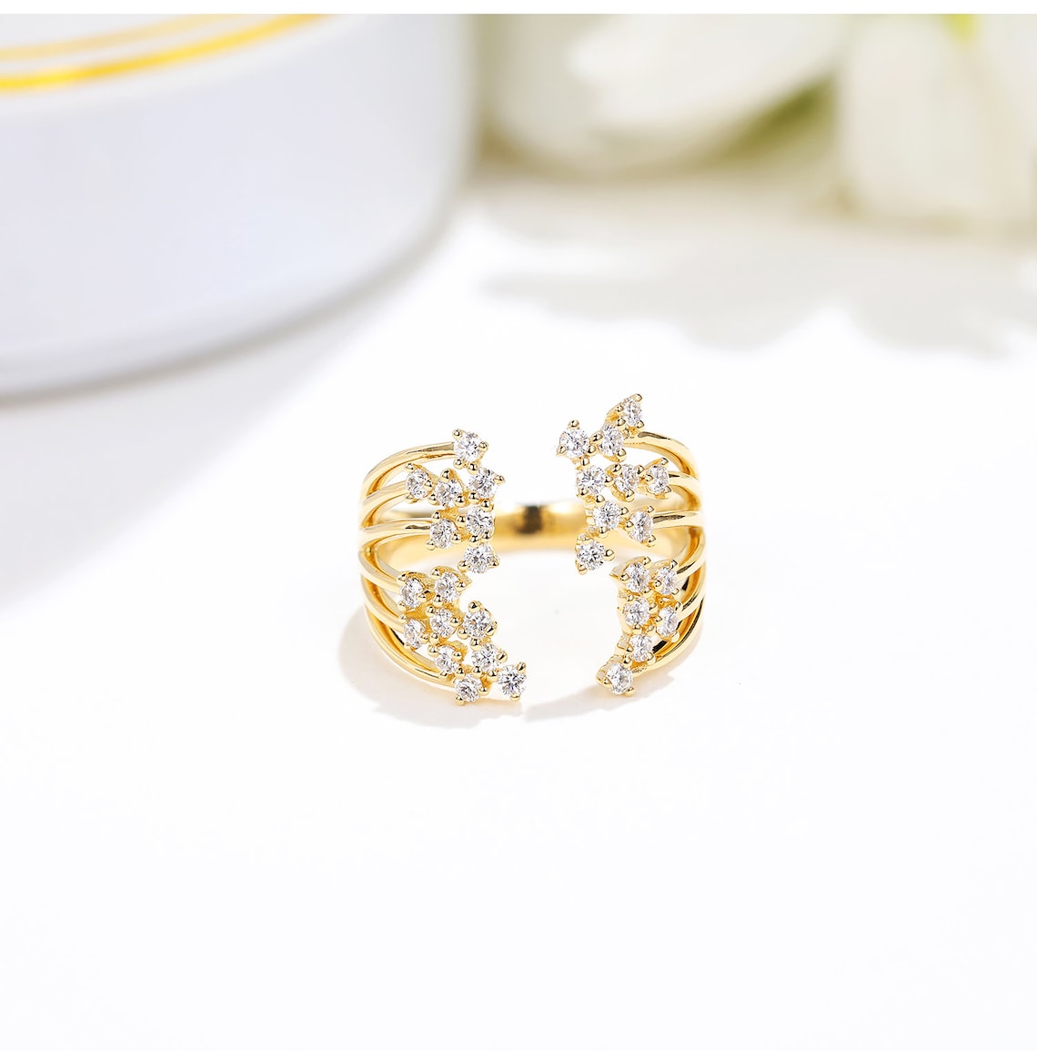 Diamond Statement Warp Ring in Solid 18k Gold Wide Wedding | Etsy