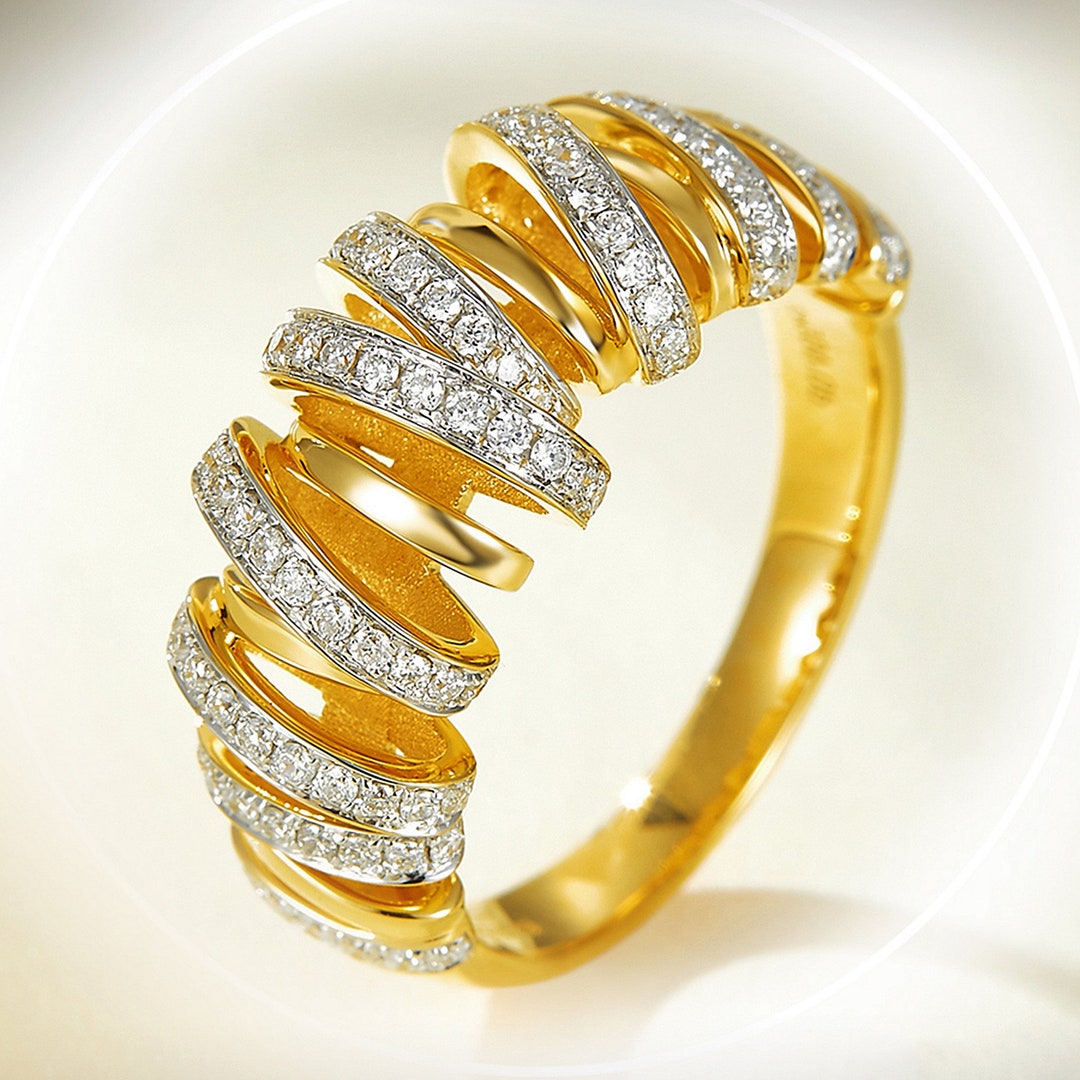 Diamond Winding Ribbon Ring in Solid 18k Gold/custom Jewelry/gift for ...