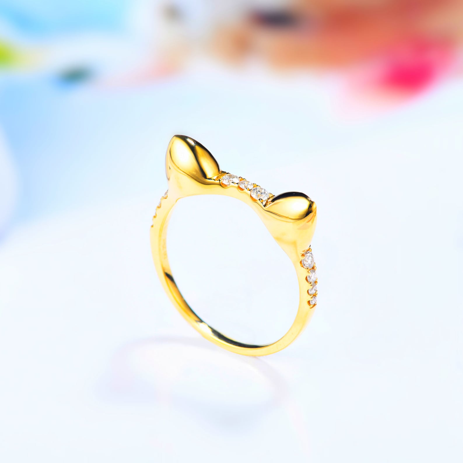 Diamond Cat Ring in Solid 18k Gold/diamond Kitty Ring/cat Ears - Etsy