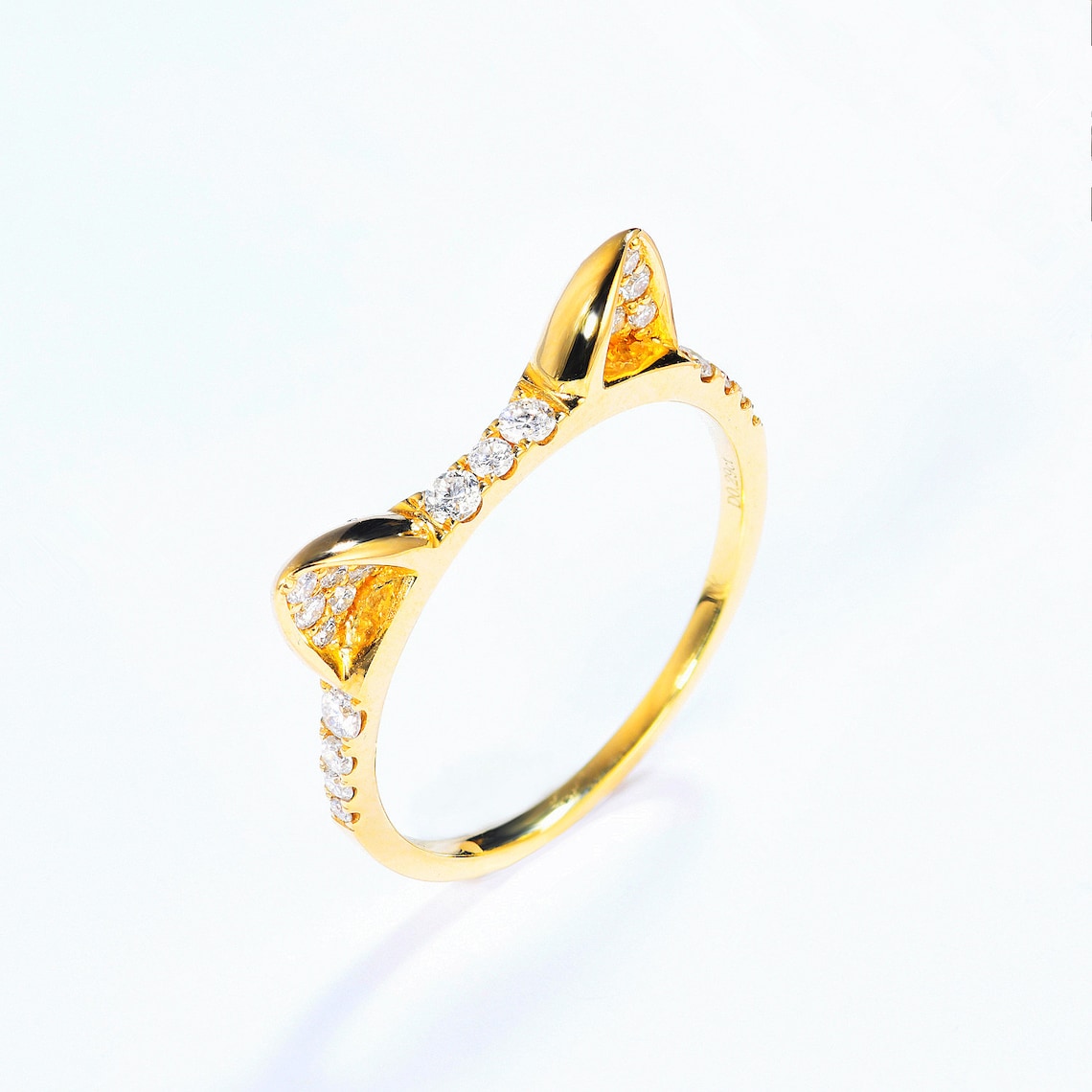 Diamond Cat Ring in Solid 18k Gold/diamond Kitty Ring/cat Ears | Etsy